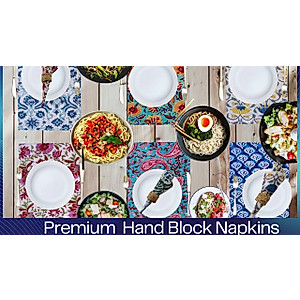 Beautiful Indian Hand Block Print Floral Design Cloth Napkins Set of 12 Cotton Dinner Napkins Washable & Reusable Table Linens 16x16 Inch Home Holiday Napkins Cloth DéCor