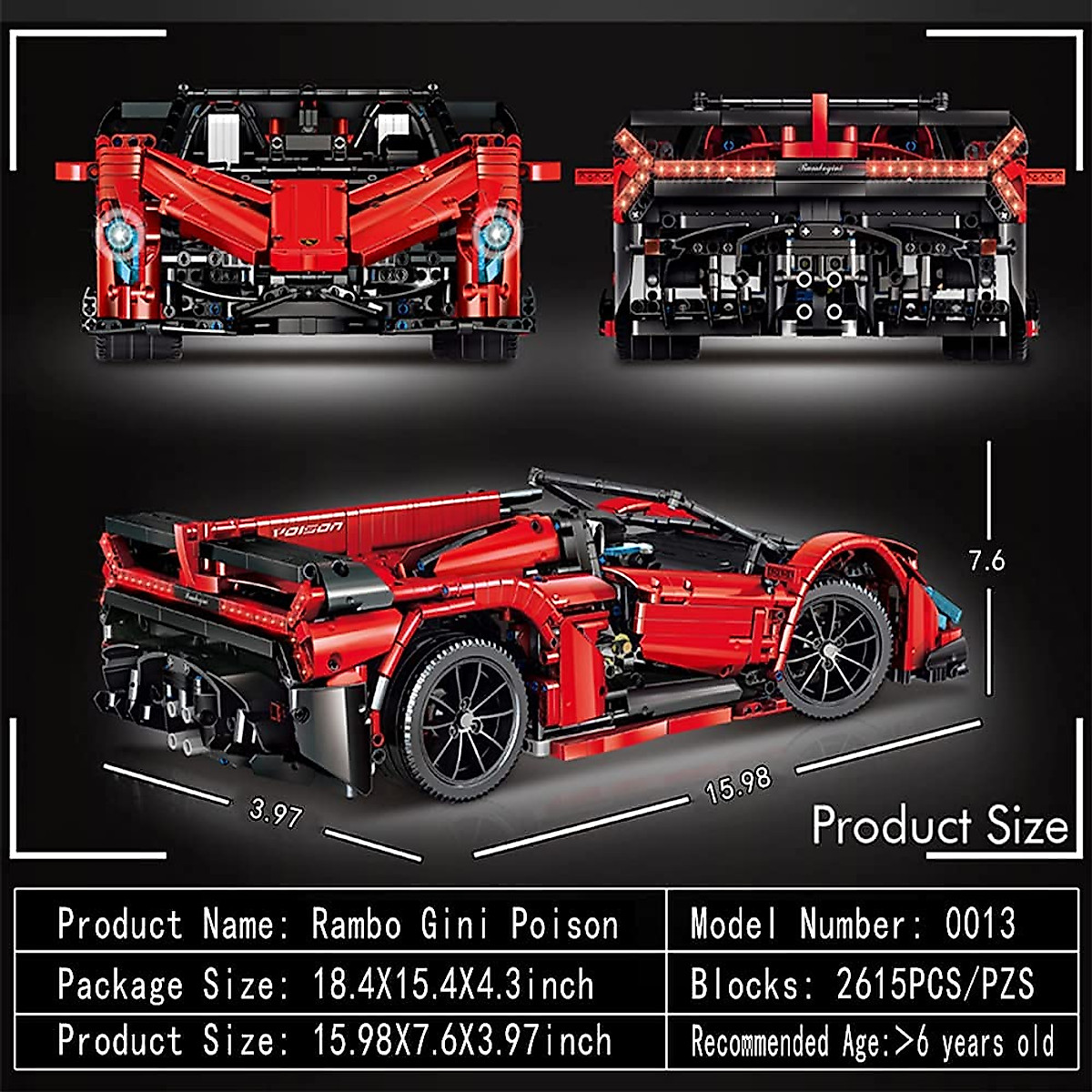 NC Building Blocks Car Technique Building Blocks and Engineering Toy, Brick Construction Toy, Adult Collectible Model Cars Kits to Build, 1:12 Scale Blocks Racing Car Model 2615 Pieces (QL0013)