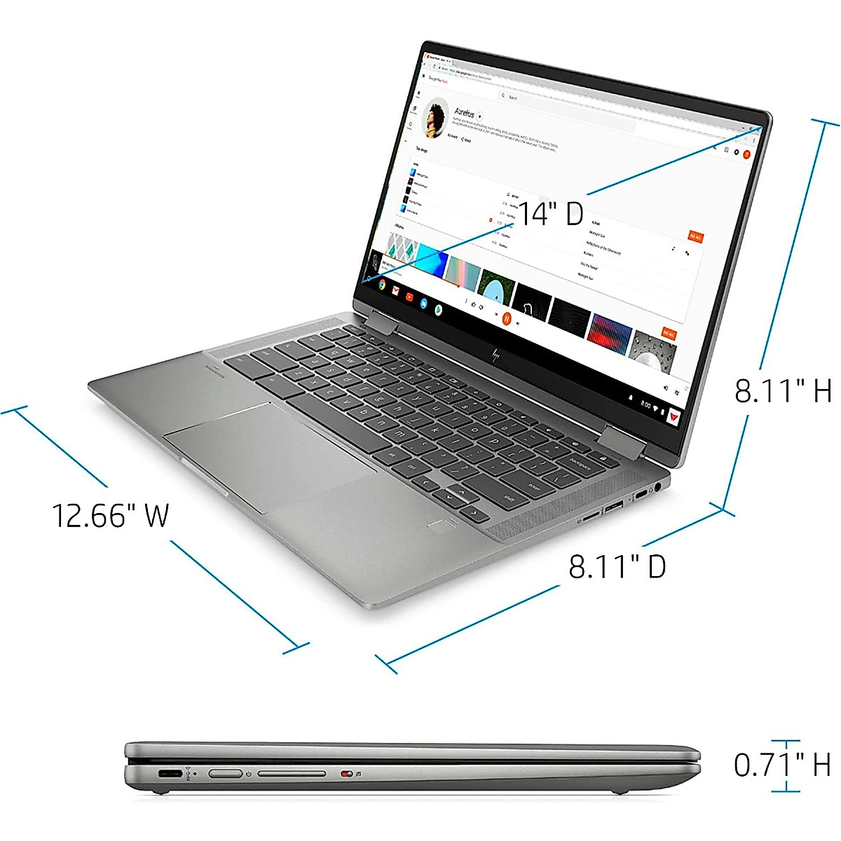HP X360 2 in 1 Laptop 14" Touch-Screen FHD IPS Chromebook, Intel Core i3-1115G4 (Beats i5-1031G1), 8GB RAM, 128GB NVMe SSD, Backlit KB, Fingerprint Reader, Metal Body + TiTac Card (128GB)