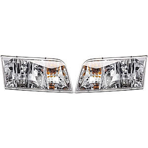Evan Fischer Driver and Passenger Side Headlight Set of 2 Compatible with 1998-2011 Ford Crown Victoria -
