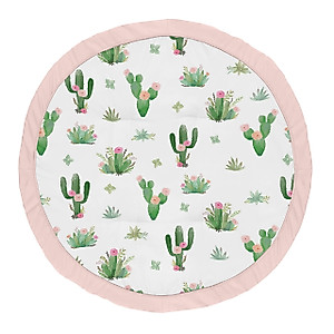 Sweet Jojo Designs Pink and Green Boho Watercolor Playmat Tummy Time Baby and Infant Play Mat for Cactus Floral Collection