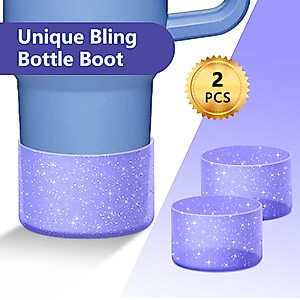 WUQID 2 Pack Bling Silicone Boot Compatible with Stanley Quencher Adventure 40oz & Stanley IceFlow 20oz 30oz, Reduces Dents Protective Silicone Water Bottle Bottom Cover Sleeve
