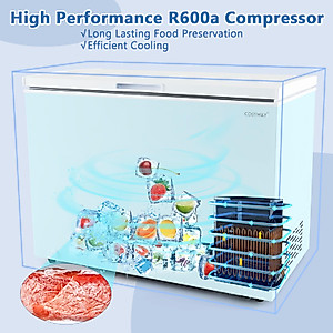 COSTWAY 10 Cu.Ft. Chest Compact Deep 7-Level Adjustable Temperature, Removable Basket Freestanding Top Open Door Freezer for Home, Garage, Basement, White