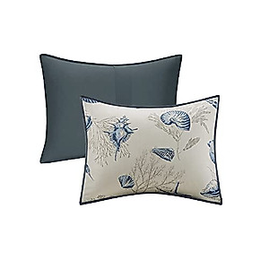 Madison Park 100% Cotton Comforter Set - Coastal Coral, Starfish Design All Season Down Alternative Cozy Bedding with Matching Shams, Decorative Pillow, King(104"x92"), Taupe 7 Piece