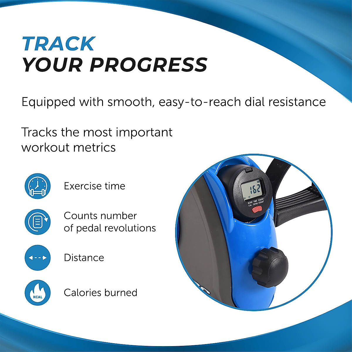 Stamina Mini Exercise Bike with Smooth Pedal System - Portable Pedal Exerciser - Cardio Equipment Fitness Bike - Stationary Bike for Home Workout - Blue