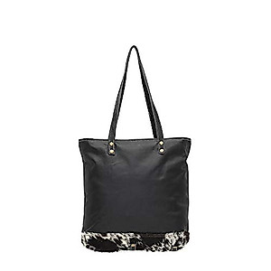 Myra Bags Black Shades Genuine Leather with Animal Print Tote Bag S-0980