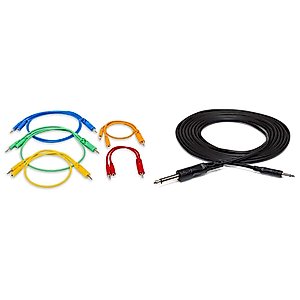 Hosa CMM-500Y-MIX 3.5 mm TS with 3.5 mm TSF Pigtail to 3.5 mm TS Hopscotch Patch Cables, Various Lengths (5 Pieces) & CMP-305 3.5 mm TS to 1/4" TS Mono Interconnect Cable, 5 feet