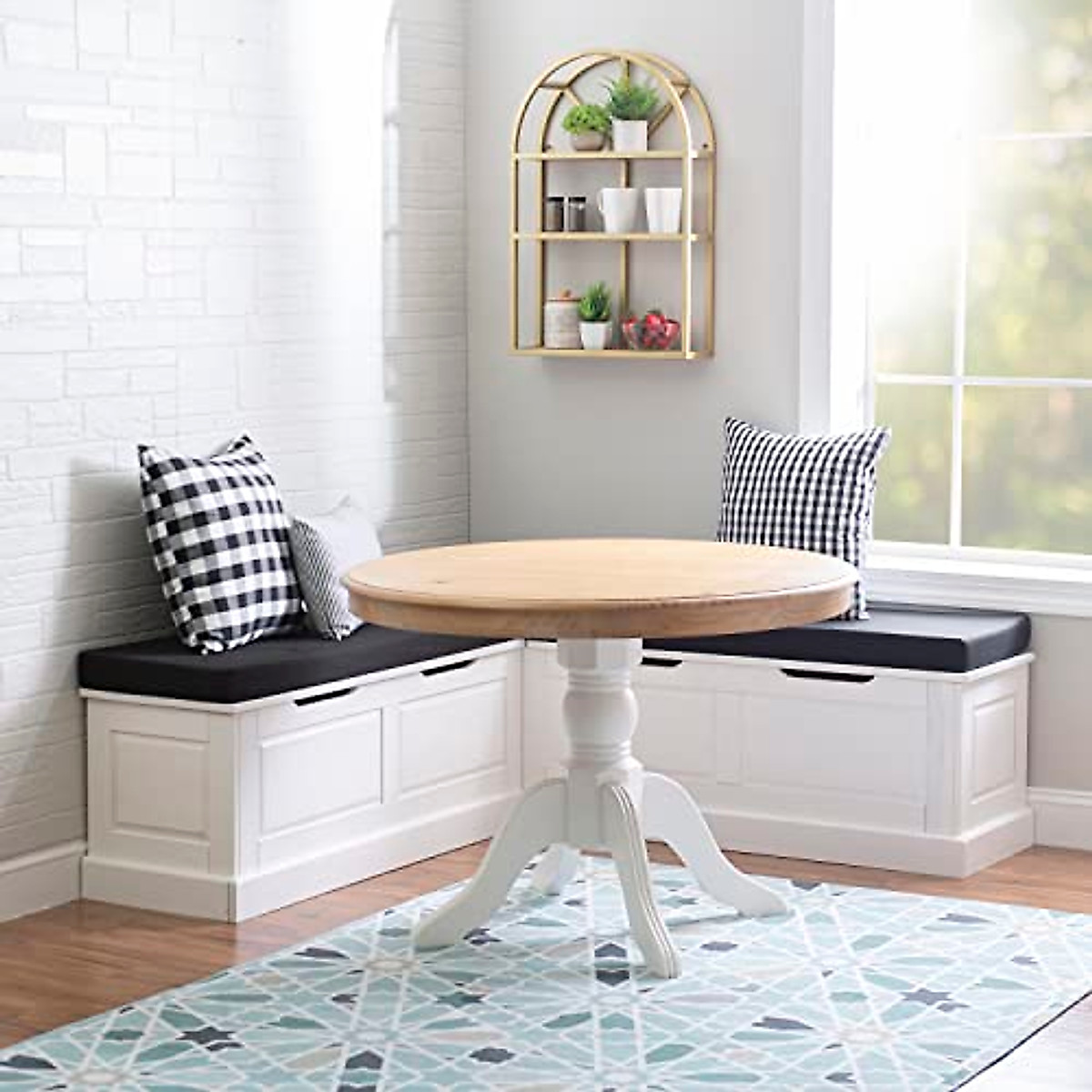 Linon Natural and White 2 Tone Pedestal Dining Harris Table