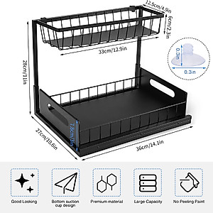 Aoche Under Sink Organizer, 2-Tier Metal Under Cabinet Organizer Pull Out Bathroom Organizer L Shape Undersink Organizers and storage for Kitchen Bathroom Storage Home Organization