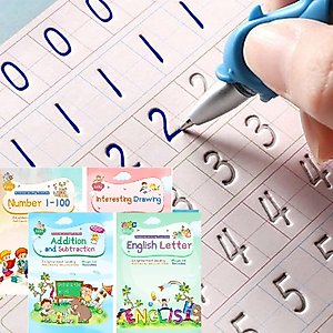 Magic Ink Copybooks for Kids Reusable Handwriting Workbooks for Preschools Grooves Template Design and Handwriting Aid Magic Practice Copybook for Kids The Print Writing (4 Books with Pens)