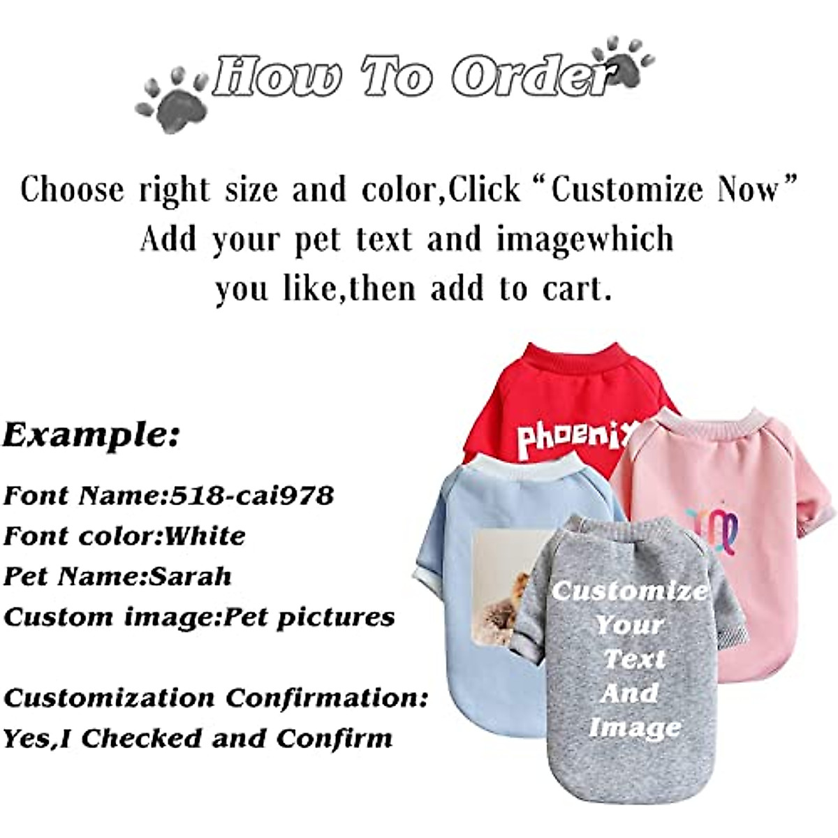 Personalized Dog Cat Shirts w Your Design Custom Puppy Kitten Hoodie Cute Pet Clothes for Small to Medium Dogs & Cats (Gray 1)