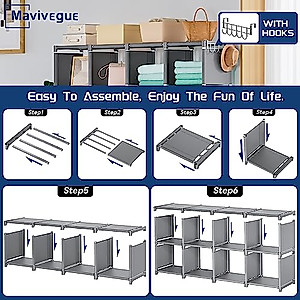Mavivegue Book Shelf, 16 Cube Storage Organizer, DIY Bookcase, Metal Cube Bookshelf,Tall Book case for Bedroom, Living Room,Office,Closet Storage Organizer, Grey Cubicle Storage Rack