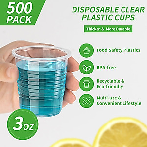 YEEHAW 3 oz Disposable Plastic Cups, 500 Pack, BPA-Free, Clear, Bathroom Mouthwash Cups, Ideal for Parties and BBQ