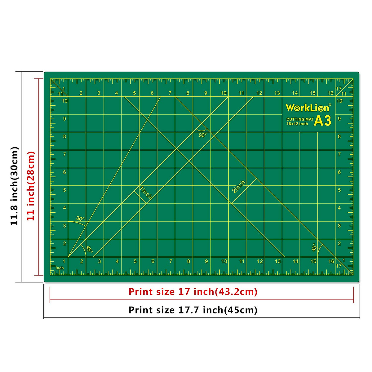 WORKLION 12" x 18" Art Self Healing PVC Cutting Mat and 45mm Rotary Cutter Set: Ergonomic Rotary Cutter with Safety Lock and 2 Replacement Rotary Cutter Blades for Sewing Quilting Scrapbooking and Art