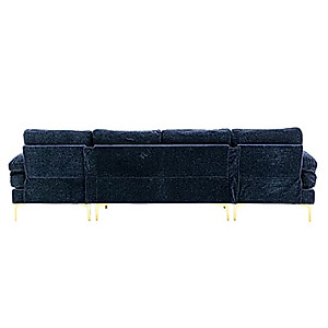 RXRRXY Accent U Shaped Sectional Sofa Couch Set with Two Pillows, Double Addition Wide Chaise Lounge Couch with Metal Legs for Living Room and Apartment (Navy)