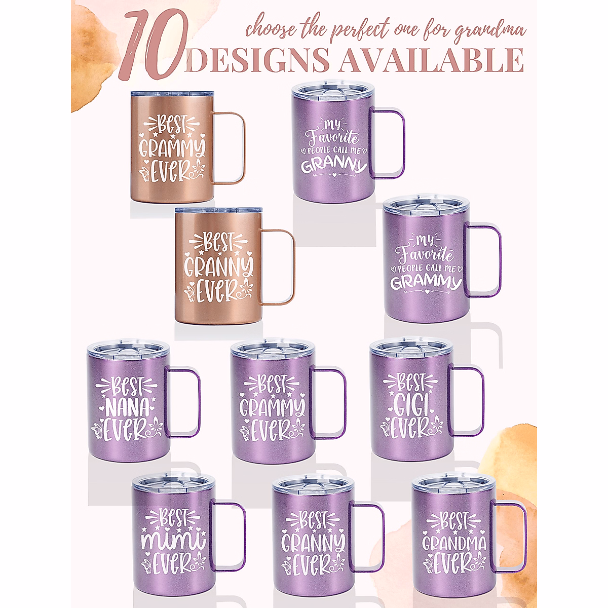 Onebttl Grandma Christmas Gifts, Insulated Stainless Steel Coffee Mug with Lid and Handle, Birthday, Mother's Day gifts, Shimmering Purple, (12 oz) Best Grammy Ever, Grammy gifts
