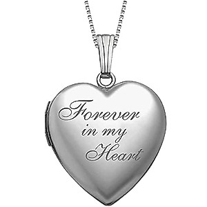 Picturesongold.com Forever in My Heart Locket Necklace - Custom Necklaces for Women Personalized & Engraved Picture Locket Necklace with 18” Chain Necklace Yellow Gold Filled (Sterling Silver, Locket Only)