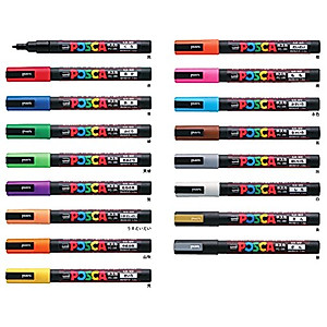 Mitsubishi Pencil Posca PC3M.3 Water-Based Pen, Fine Point, Round Tip, Yellow Color, 10 Pens