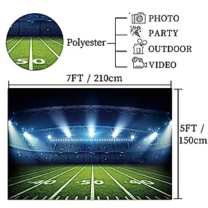 Qian Football Stadium Backdrop for Photography 7x5ft Auditorium Light Football Field Photo Background Children Birthday Party Decoration Kids Baby Shower Banner