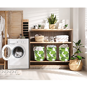 HIYAGON Laundry Baskets,Collapsible Hamper, Canvas Fabric Laundry Hamper,for Toy Organizer Bins,Gift Baskets, Bedroom, Clothes, Nursery,Kids,Boys (Green Leaf)