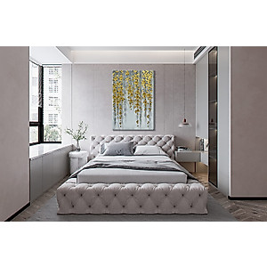 zoinart 3D Modern Oil Painting on Canvas Hand Painted Abstract Flower Paintings Gold Floral Artwork Texture Vertical Canvas Wall Art Contemporary Art