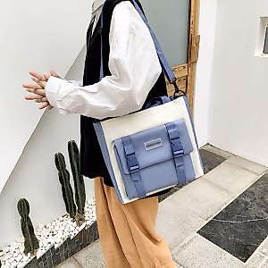 AONUOWE 5pcs Aesthetic Backpack Set for School Teens Girls Daypack Cute Trendy Large Capacity Preppy Shoulder Bag (Blue)