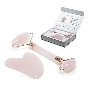 BYANANT 100% Rose Quartz Ornament Pink Jade Roller Massage suits, Anti-Aging Beauty Tools for Slimming，Gua Sha Set Face, Eyes, Neck ,Body Skin Care - Face Women Gift(10PCS) (pink), 10 Piece