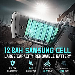 EUY Folding Electric Bike for Adults, 750W Motor 30MPH E Bike, 48V 12.8AH Removable Samsung Cells Battery, 20" Fat Tire Electric Mountain Ebike, Shimano 7-Speed,Dual Shock Absorber