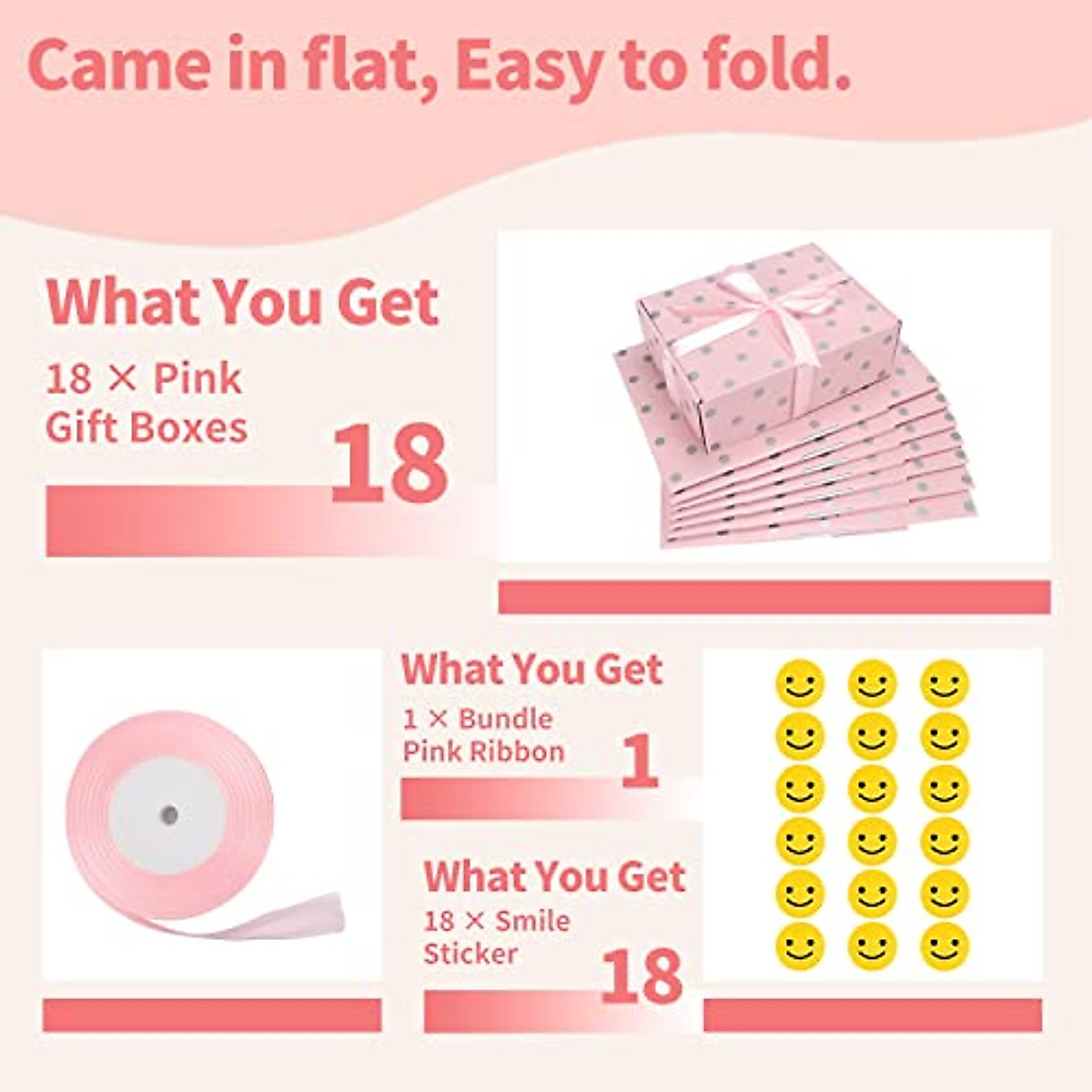 Rempry 12x9x4 Inches Large Gift Box 18 Pack, Pink Polka Dot Gift Box with Lids, Cardboard Gift Boxes for Women Presents, Birthday, Party Favor, Wedding, Christmas, Halloween