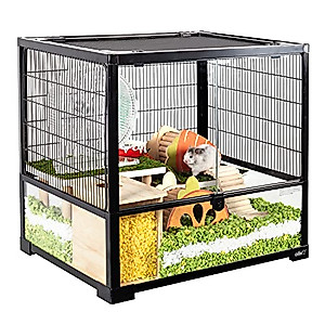 OIIBO Glass Hamster Cage, 24" L x 18" W x 22" H Large Gerbil Cage with Mesh Sides Well Ventilated, Chew-Proof Small Animal Cage Large Glass Hamster Cage for Hamster Gerbil Syrian Guinea Pigs
