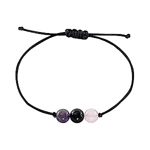 BOHO GARDEN Healing Bead Bracelets for Anxiety - Spiritual Crystal Beaded Bracelet - Made of 3 Real & Natural Gemstones, Adjustable 3-9.7” Black Rope - Gem Stones Jewelry for Men, Women, Teens, Kids - 8mm Bead