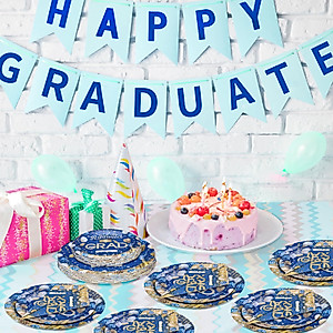 GWHOLE Grad Party Plates and Napkins, Class of 2024 Plates and Napkins, Blue Paper Plates, Graduation Paper Products for Backyard Graduation Party, Serve 24