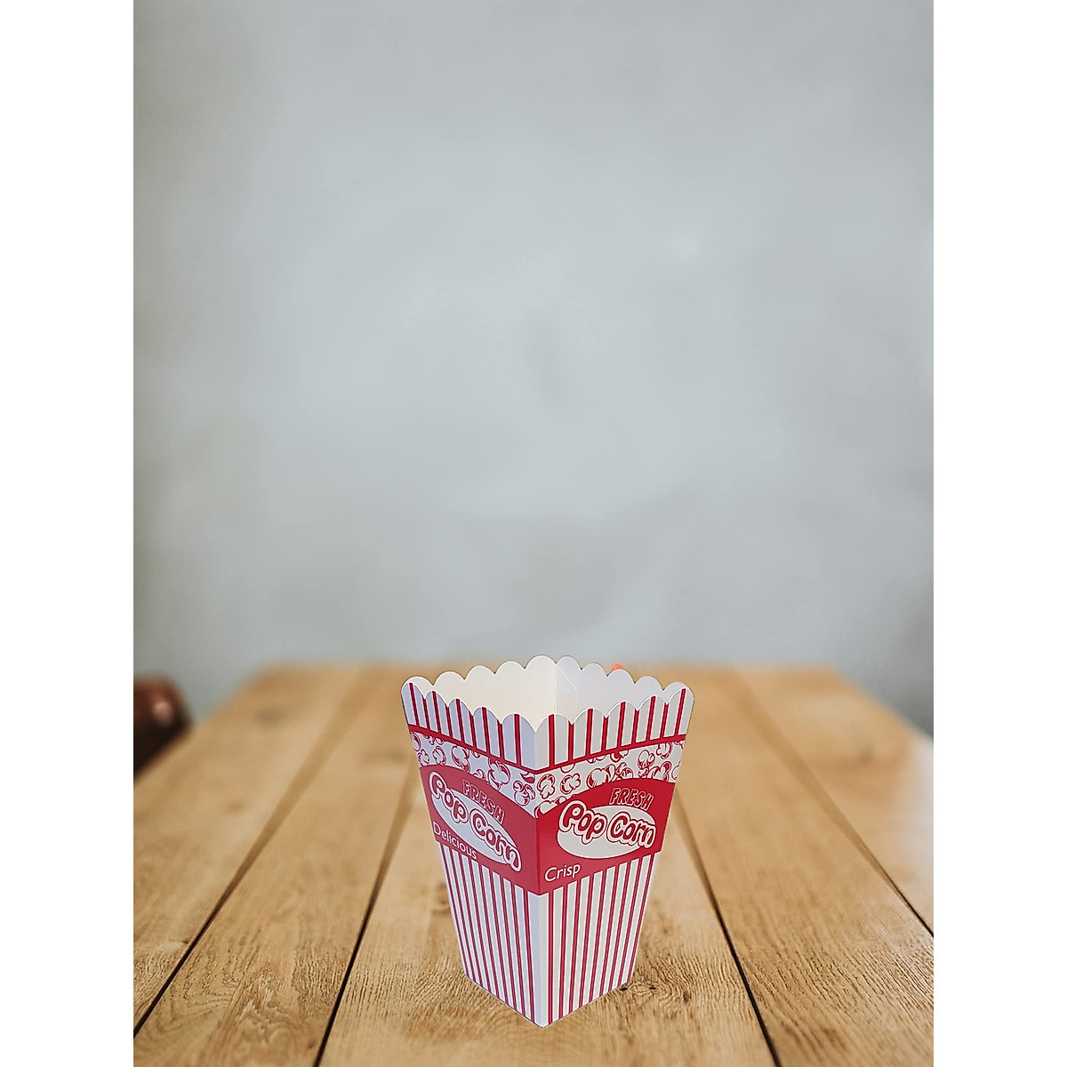 Fresh White Popcorn Carnival Red Striped Boxes (12 Pieces) 6". Paper. Delicious Crisp Snack Treat Pop Corn Candy Birthday Paty Favor Container Cardboard Disposable