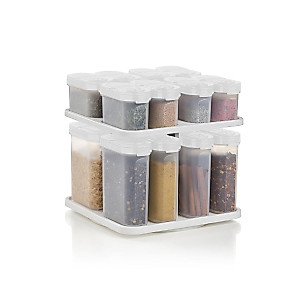 Tupperware Large and Small Spice Shaker Container Spice Rack Carousel Get it All 17pc Set in Cotton Seal