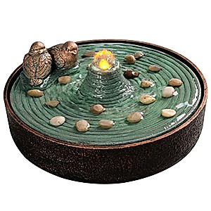 Kalona Tabletop Fountains Indoor 2 Birds Water Fountain Relaxation Ripple Peaceful Fountains Meditation Desk Fountain Artistic Fountains with LED Lighting Home/Office Decor(21122B)