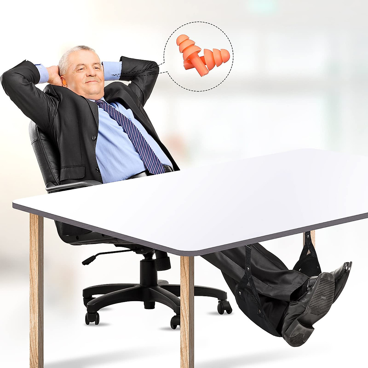 Shappy Airplane Footrest 2 Pcs Foot Hammock Memory Foam Airplane Foot Rest Adjustable Foot Sling with 2 Pairs Soft Sleeping Earplugs