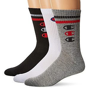 Champion mens 3-pack 3 "Ccc" Logo Crew Sock, Grey/White/Black, 6 12 US