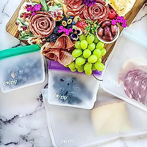 rezip 5-pack Stand-Up Reusable Bag Bundle | BPA-Free, Food Grade, Leakproof, Freezer and Dishwasher Safe | 5 Snack-Size Bags (1-Cup / 8-Oz) | Jewel Tones