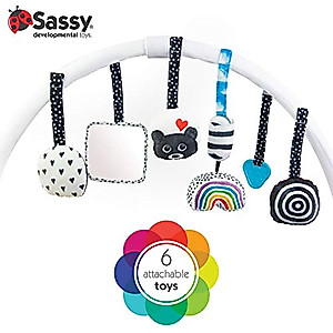 Sassy Stages STEM Developmental Play Gym, Sensory Tummy Time Activity Play Mat w/Built-in Instructions, Ultra Plush & Machine Washable Playmat for Babies & Toddlers