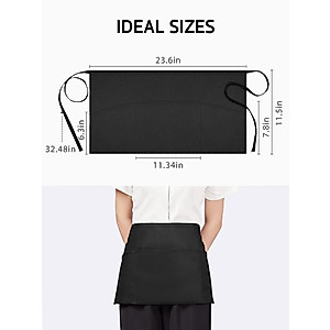 Syntus 2 Pack Server Apron with 3 Pockets, Waterdrop Resistant Waitress Waiter Waist Apron, 11.5-inch Black