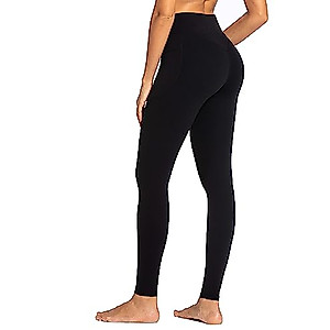Sunzel No Front Seam Workout Leggings for Women with Pockets, High Waisted Compression Yoga Pants with Tummy Control 28" Black Medium