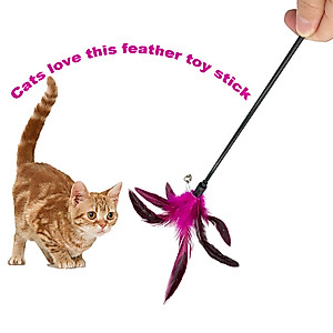 CATENESS Cat Wand Toy Feather Stick Cat Toys, 8 PCS Cat Feather Wand Toys, Interactive Cat Toy Feather Wand for Indoor Cats