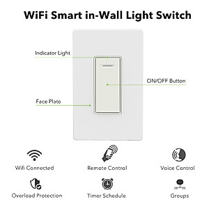 BN-LINK WiFi Smart in-Wall Light Switch, No Hub Required with Timer Function, White, Compatible with Alexa and Google Assistant, Neutral Wire Needed, 2.4 Ghz Network Only (4 Pack)