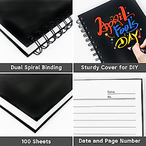 Ouzoustate 4 Pack Spiral Notebook,A5 Lined Black Journal Notebook 5.62 x 8.4 inches-100 Sheets/200 Pages,100GSM Thick Paper,Hardcover Journals for Writing Work School Supplies.
