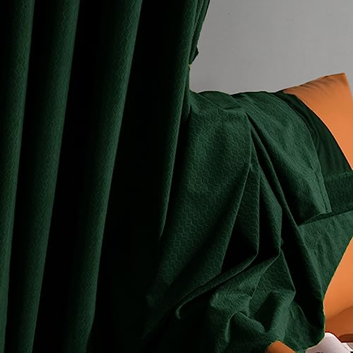 Embossed Velvet Curtain Panels Textured Room Darkning Window Treatments for Sliding Glass Door Extra Wide Custom Length Drapes, Custom Size, Dark Green