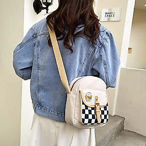 Kawaii Checkered Crossbody Bag Cute Purse Bag Japanese Shoulder Bag Harajuku Aesthetic Mini Bag Women Ita Messenger Bags (Blue, One Size)