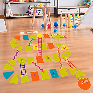 SuperDuo Cartoon Lattice Floor Decal Digital Brain Puzzle Games Kitchen Room Floor Decor Number Hopscotch Footprint Floor Sticker Track Ladder Number Games Sticker for Kids Room Classroom Nursery