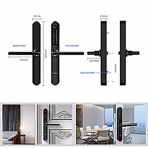 Luston Slim Smart Lock Front Door Stainless Steel Waterproof Mortise Lock,Keyless Entry Door Lock,WiFi Bluetooth Fingerprint Digital Keypad Aluminum Swing Door Lock with Handle(Black)