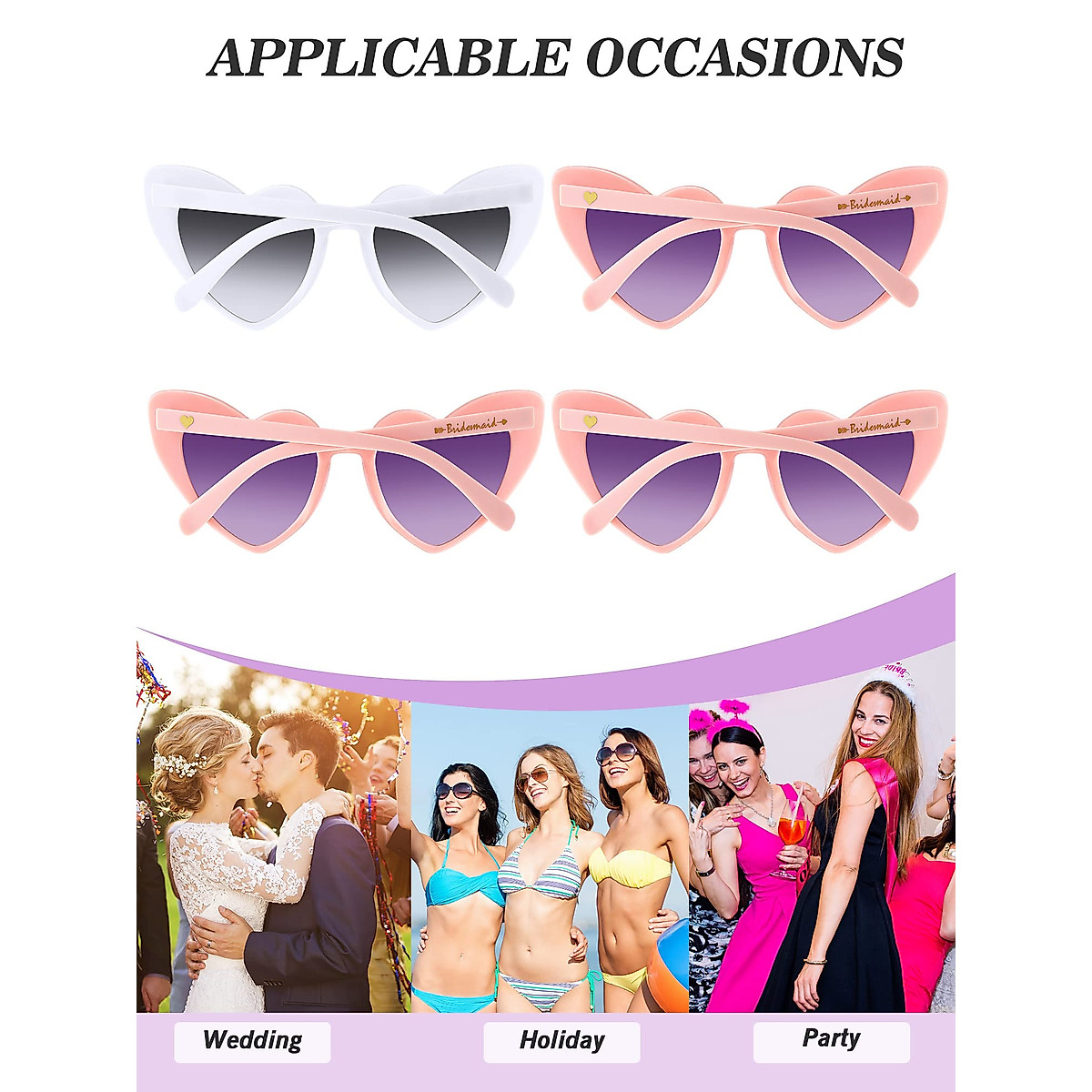 15 Pairs Bachelorette Sunglasses Heart Shaped Sunglasses Bridesmaid Bride Eyewear Bridesmaid Proposal Gifts For Wedding Party (White Gray, Pink Gray)
