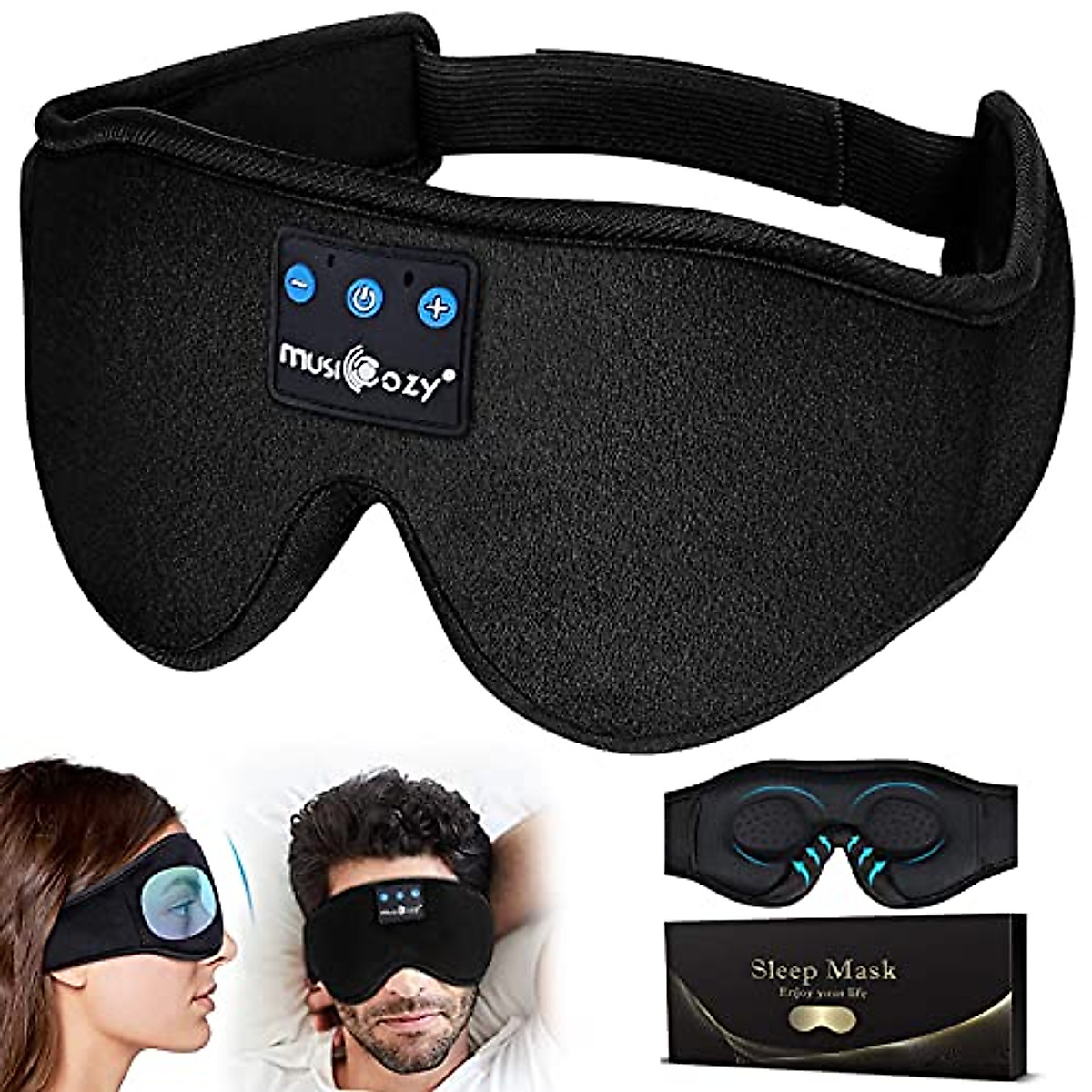 MUSICOZY Sleep Headphones Bluetooth 5.2 Headband Wireless Sleeping Eye Mask Sleep Earbuds Office Travel Gifts for Men Women Cool Tech Gadgets Unique Boys Girls, Pack of 2